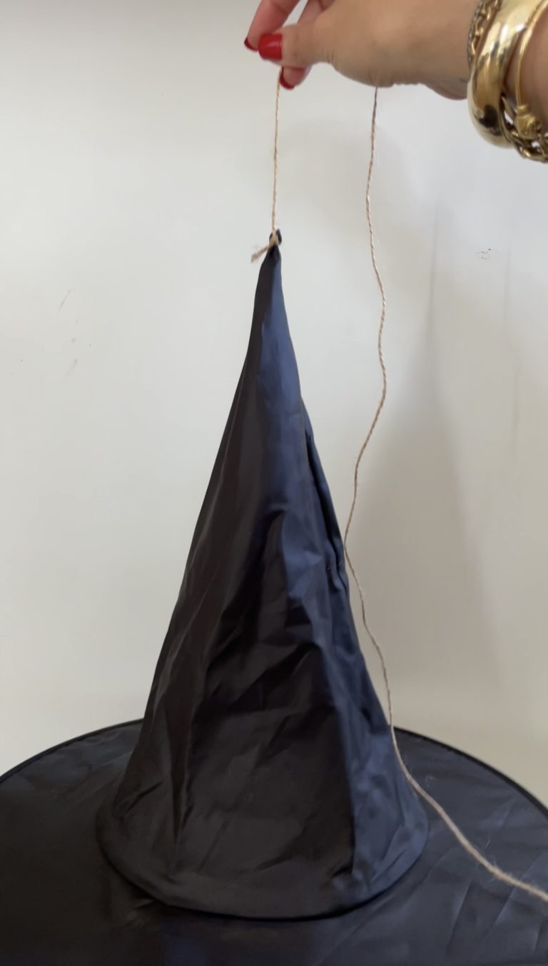 Easy Budget Friendly Halloween Decor: Hanging witch hats